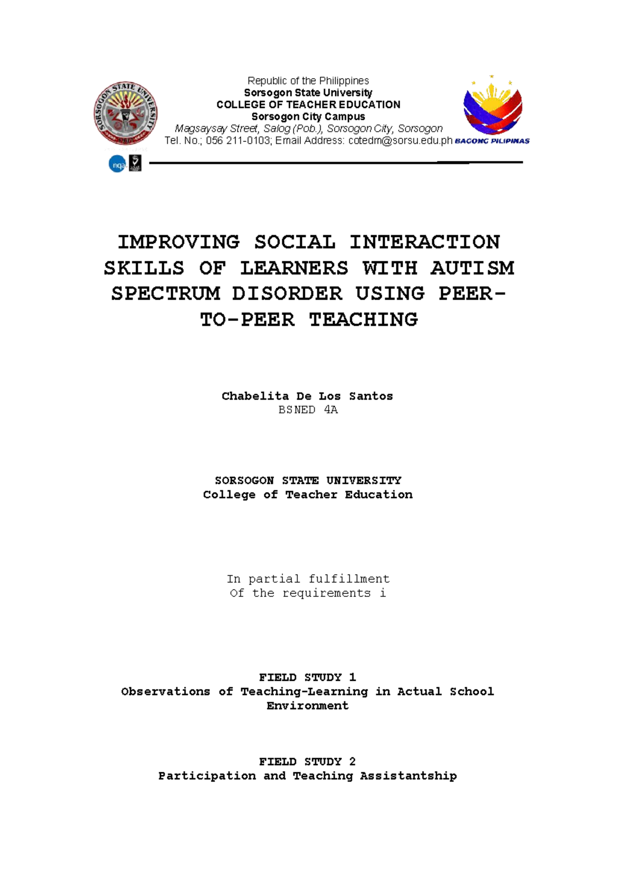 Improving Social Interaction Skills of Learners with ASD: Action ...
