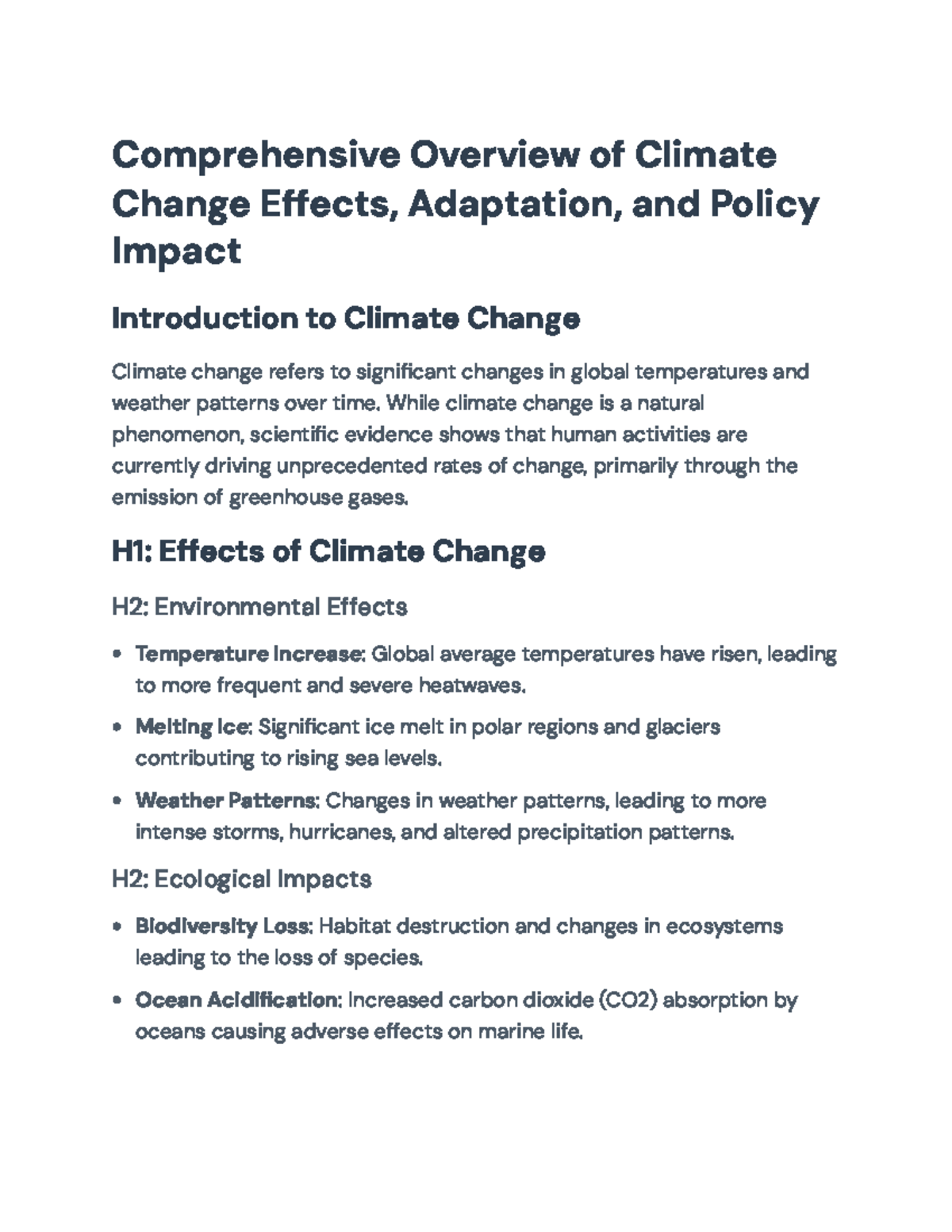 Comprehensive Overview of Climate Change Effects and Adaptation ...