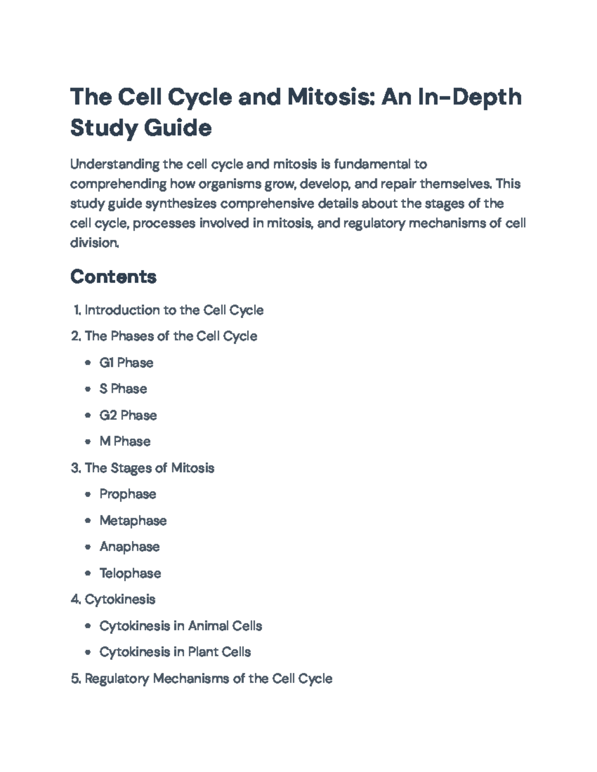 Cell Cycle & Mitosis Study Guide: Key Concepts & Processes - The Cell ...
