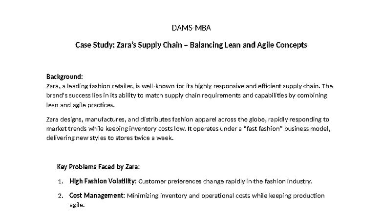 Case Study: Zara's Supply Chain Balancing Lean & Agile Concepts - Studocu