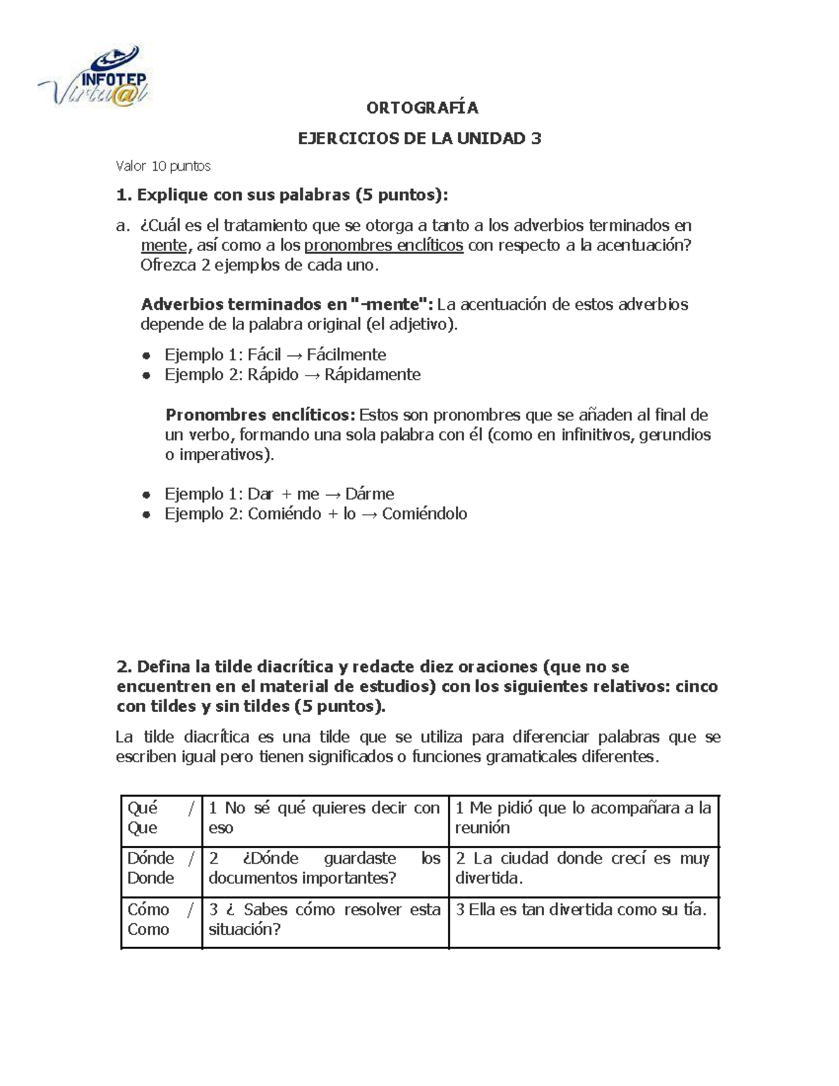 Unidad 3 Actividad 1: Ejercicios de Ortografía - Paola Tavarez - Studocu