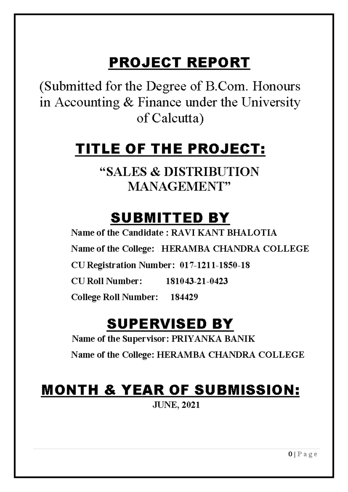 Sales & Distribution Management Project Report for B.Com. Honours - Studocu