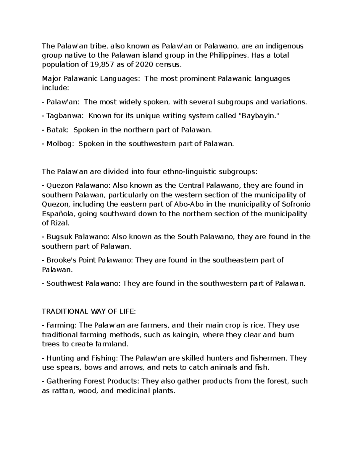 Palaw'ans: Culture, Traditions, and Practices of the Indigenous Tribe ...