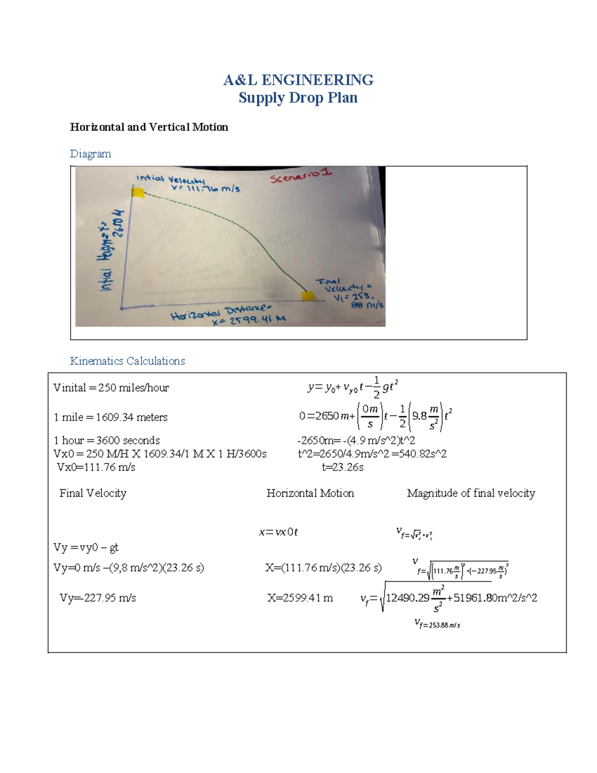 ENGR 250 Final Project: Supply Drop Kinematics Analysis - Studocu