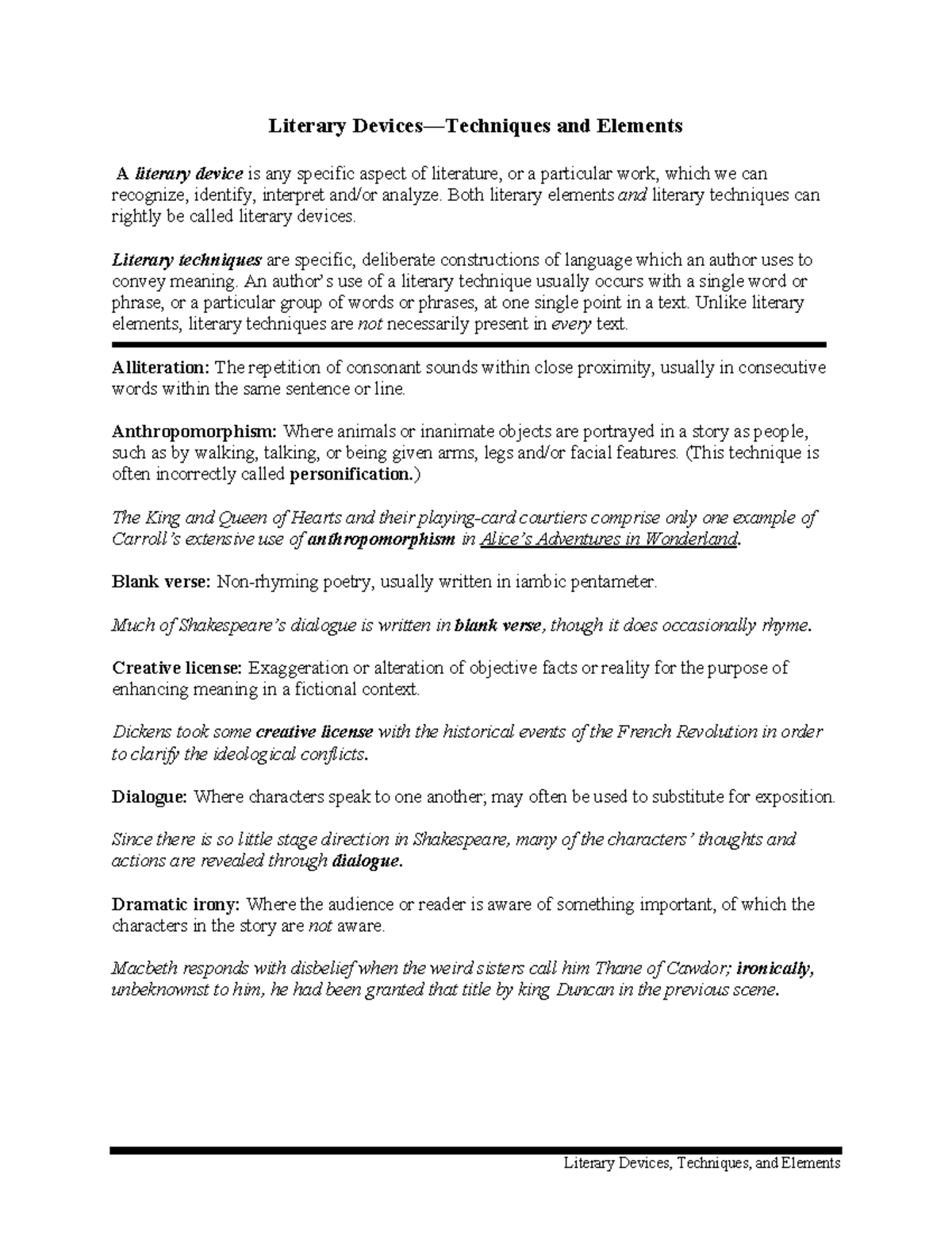 Literary Devices, Techniques, and Elements (ENG101) - Studocu