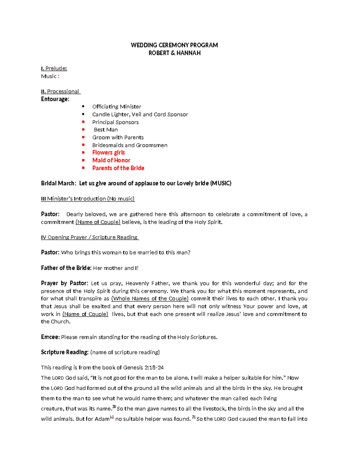 Christian Wedding Ceremony Program - Script for AY 2023 - Studocu