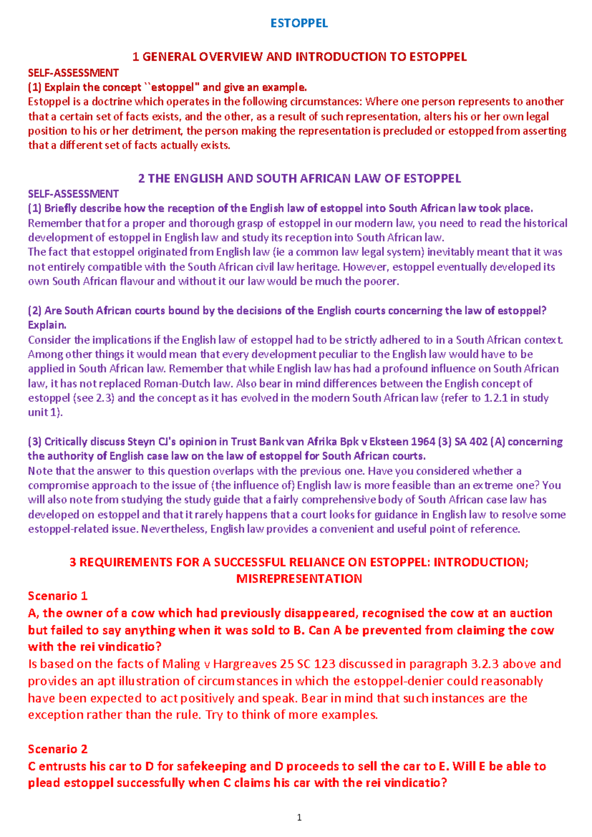 PVL3704 Estoppel: General Overview and Legal Implications - Studocu