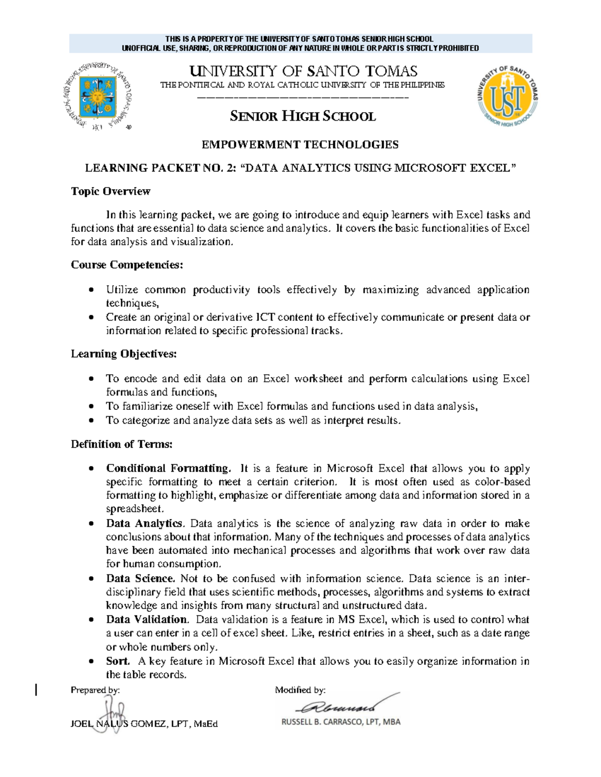 Learning Packet 2: Excel for Data Analytics - ABM PETA - Studocu