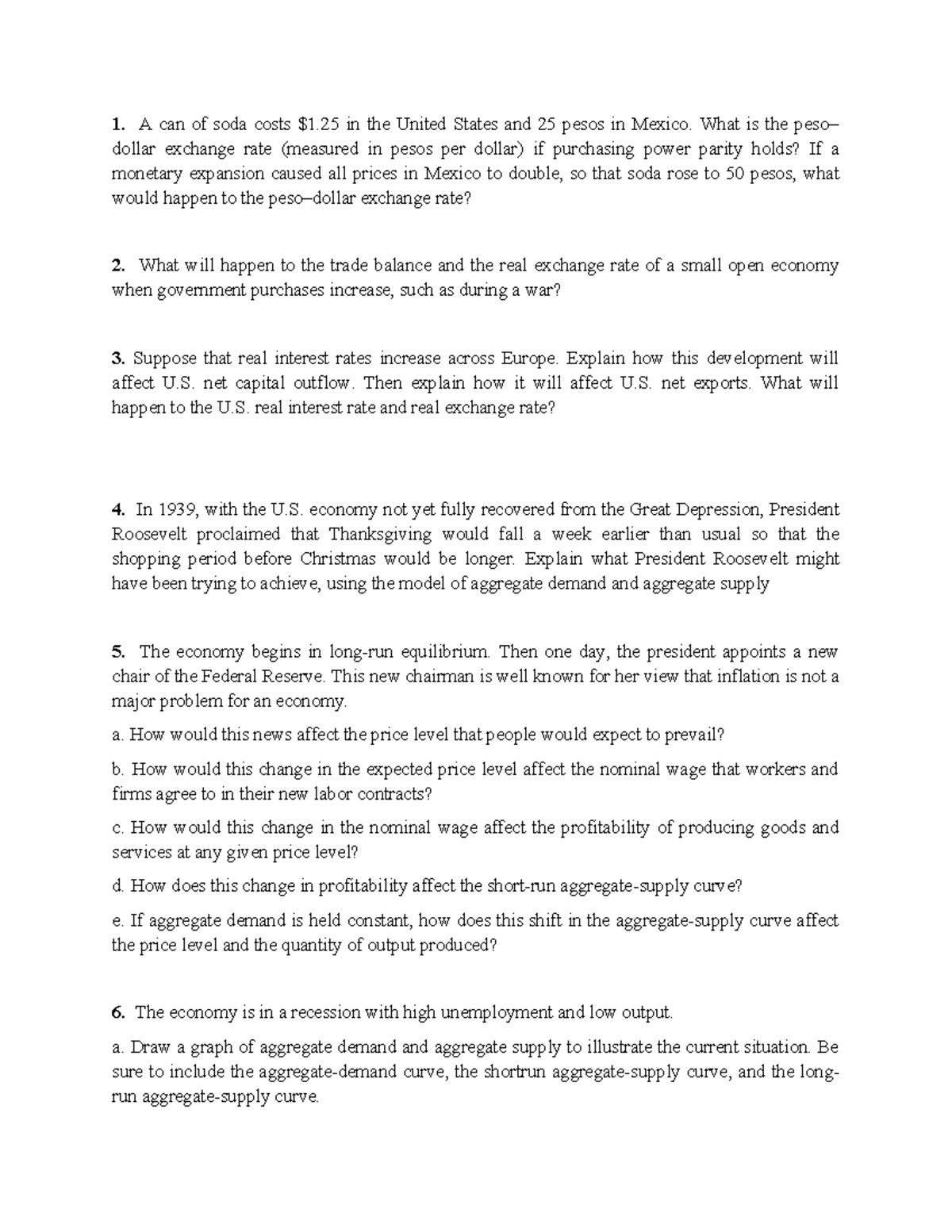 ECO 201 Practice Problems on Exchange Rates and Economic Policies - Studocu