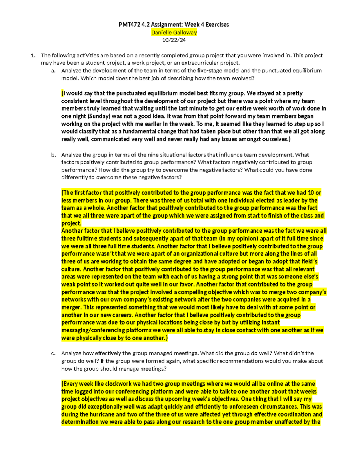 PMT472 4-2 Assignment: Week 4 Group Project Analysis Exercises - Studocu