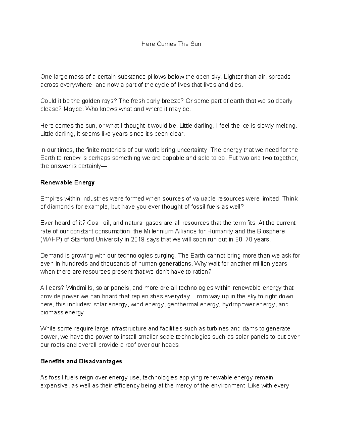 Renewable Energy Insights: Here Comes The Sun Analysis - Studocu