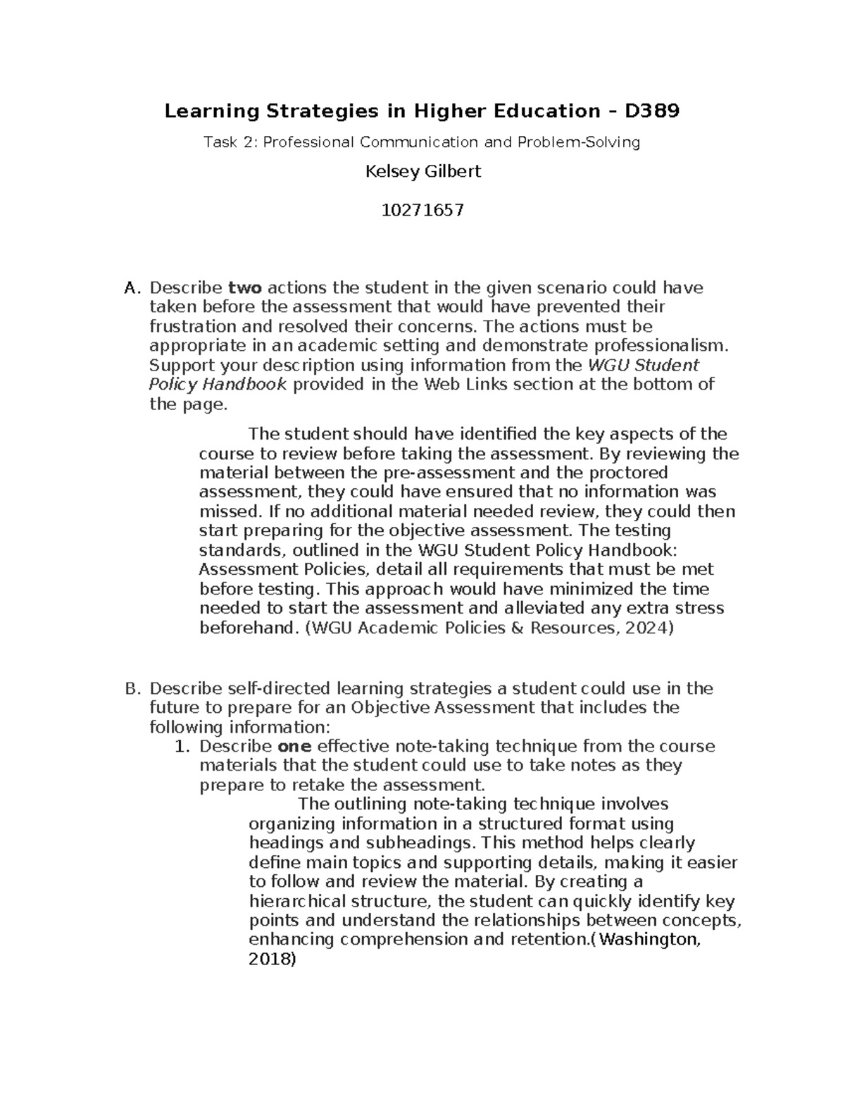 Learning Strategies for Objective Assessment Preparation - D389 Final ...