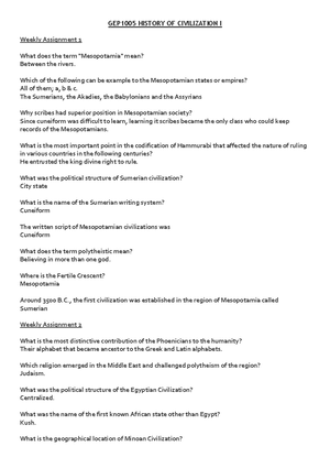 GEP1005 General Exam: Ancient Civilizations Quiz Questions - Studocu