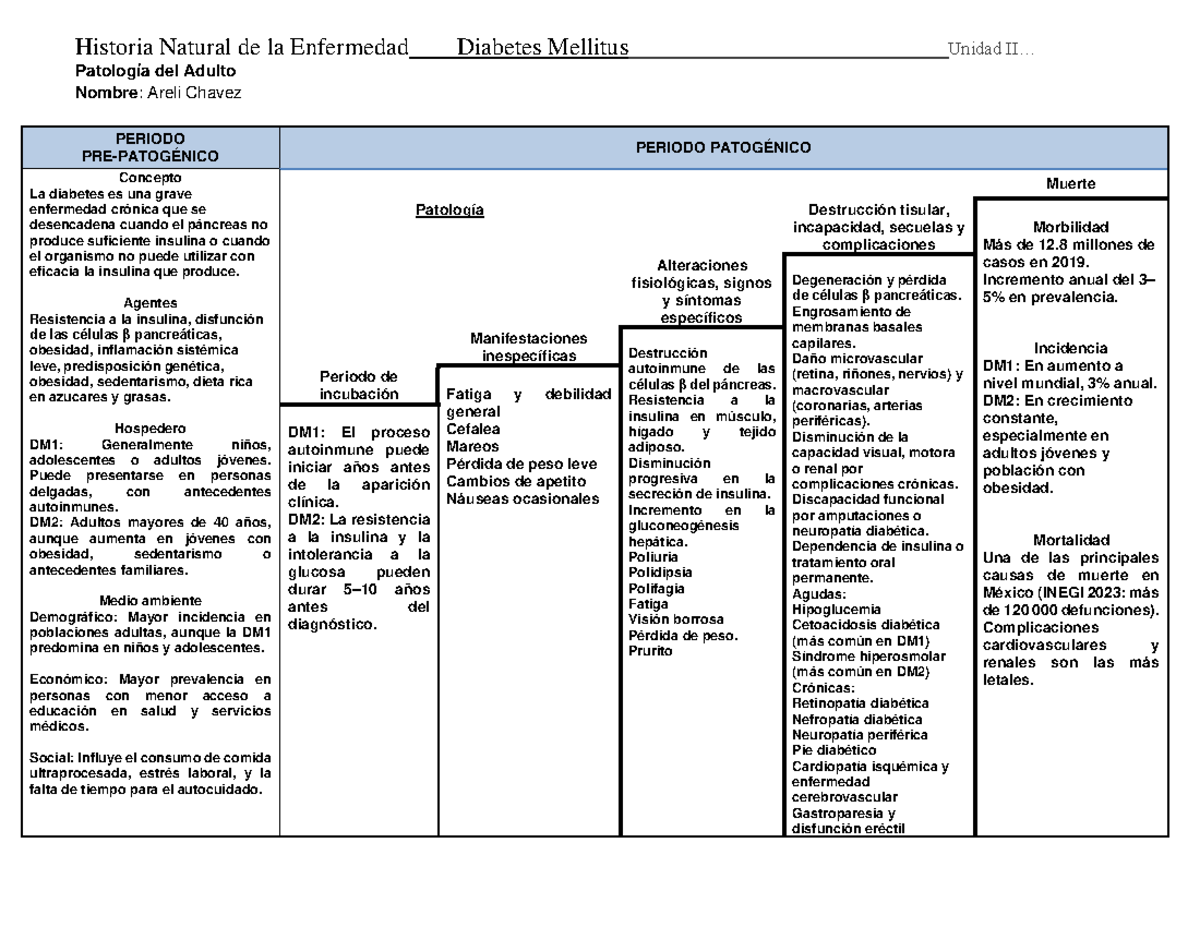 Historia Natural De La Enfermedad Diabetes Mellitus Unidad Patología