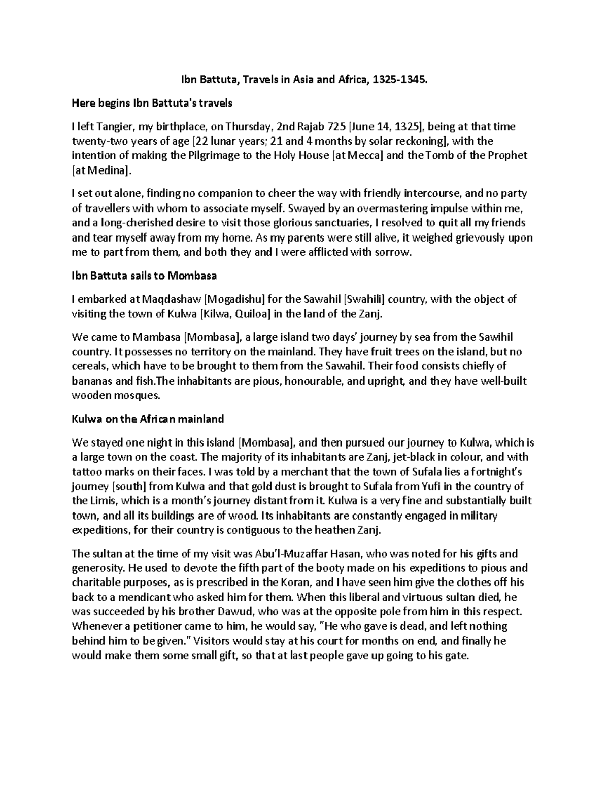 Ibn Battuta's Travels in Asia and Africa: Journey to Mali and Beyond ...