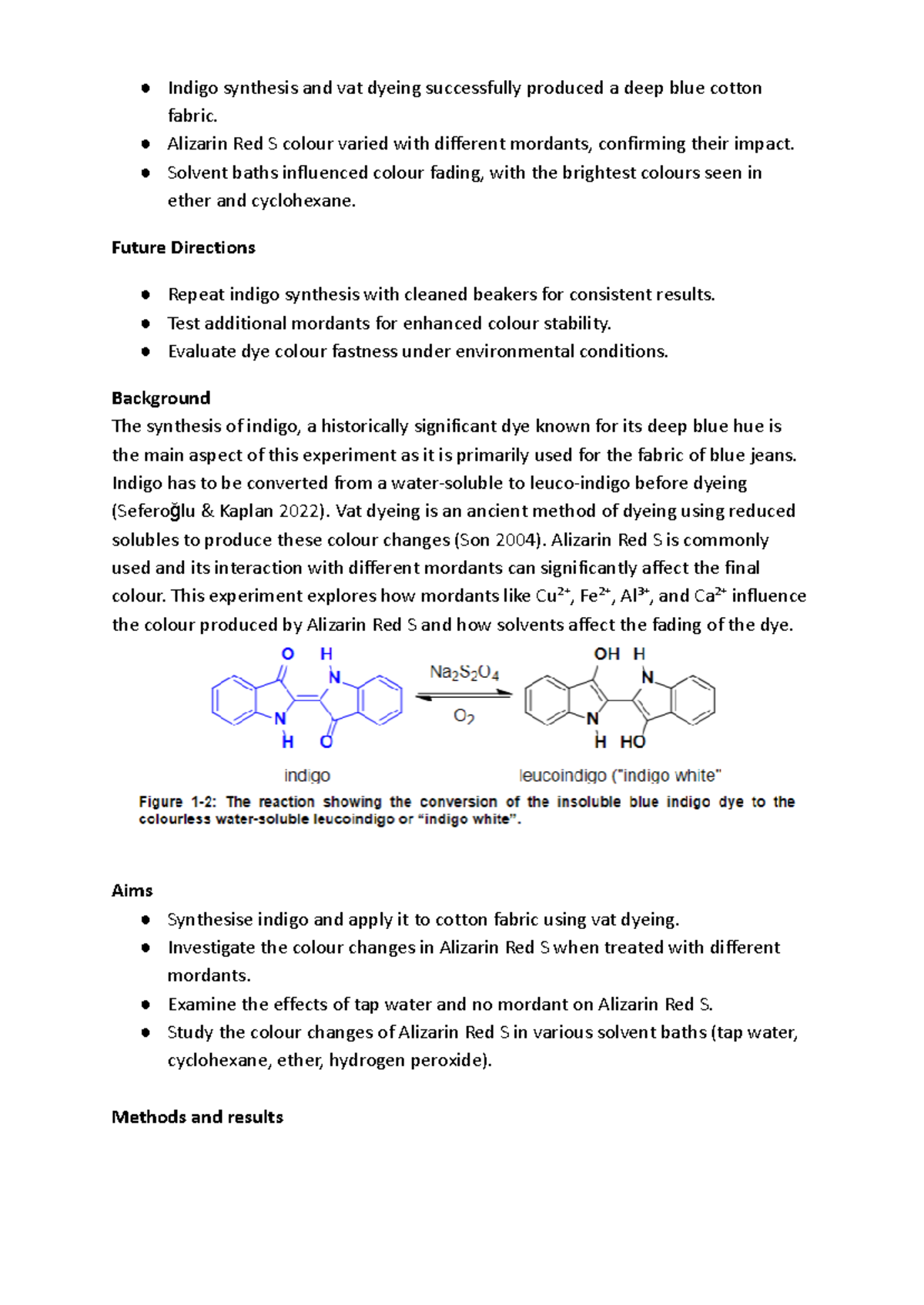 Chem1012: Indigo Synthesis & Vat Dyeing Effects on Alizarin Red S - Studocu