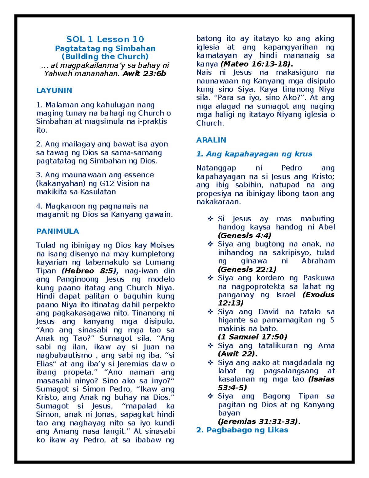SOL-1-Lesson-10-Pagtatatag-ng-Simbahan-at-Kahalagahan-Nito - Studocu