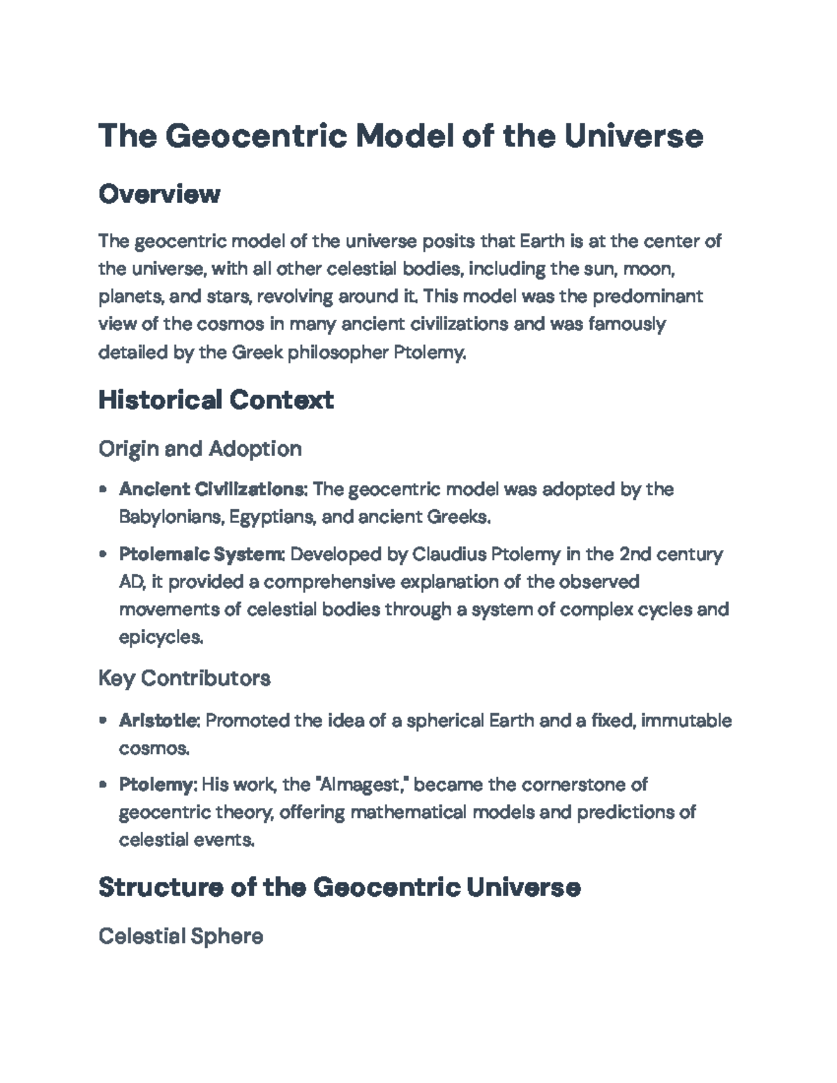 The Geocentric Model of the Universe: Historical Overview and Impact ...