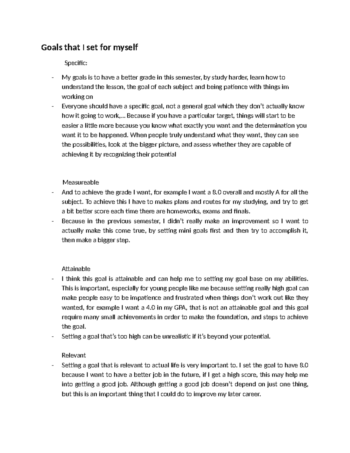 Leadership SMART Goals Essay (Course Code: LEAD101) - Studocu