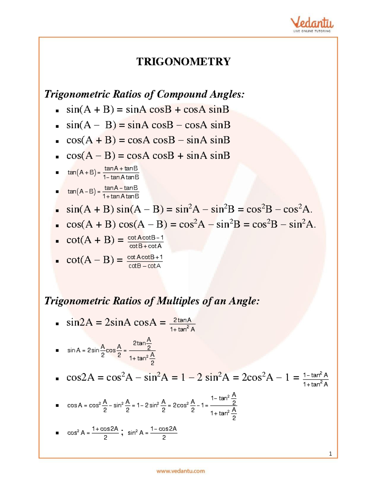 Trigonometry JEE Main Notes 2026: Ratios & Formulas Explained - Studocu