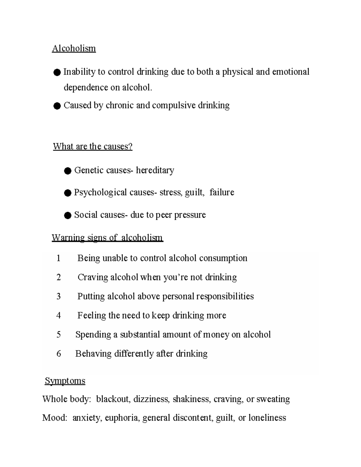 Alcoholism: Causes, Symptoms, and Treatments - PSY 101 - Studocu