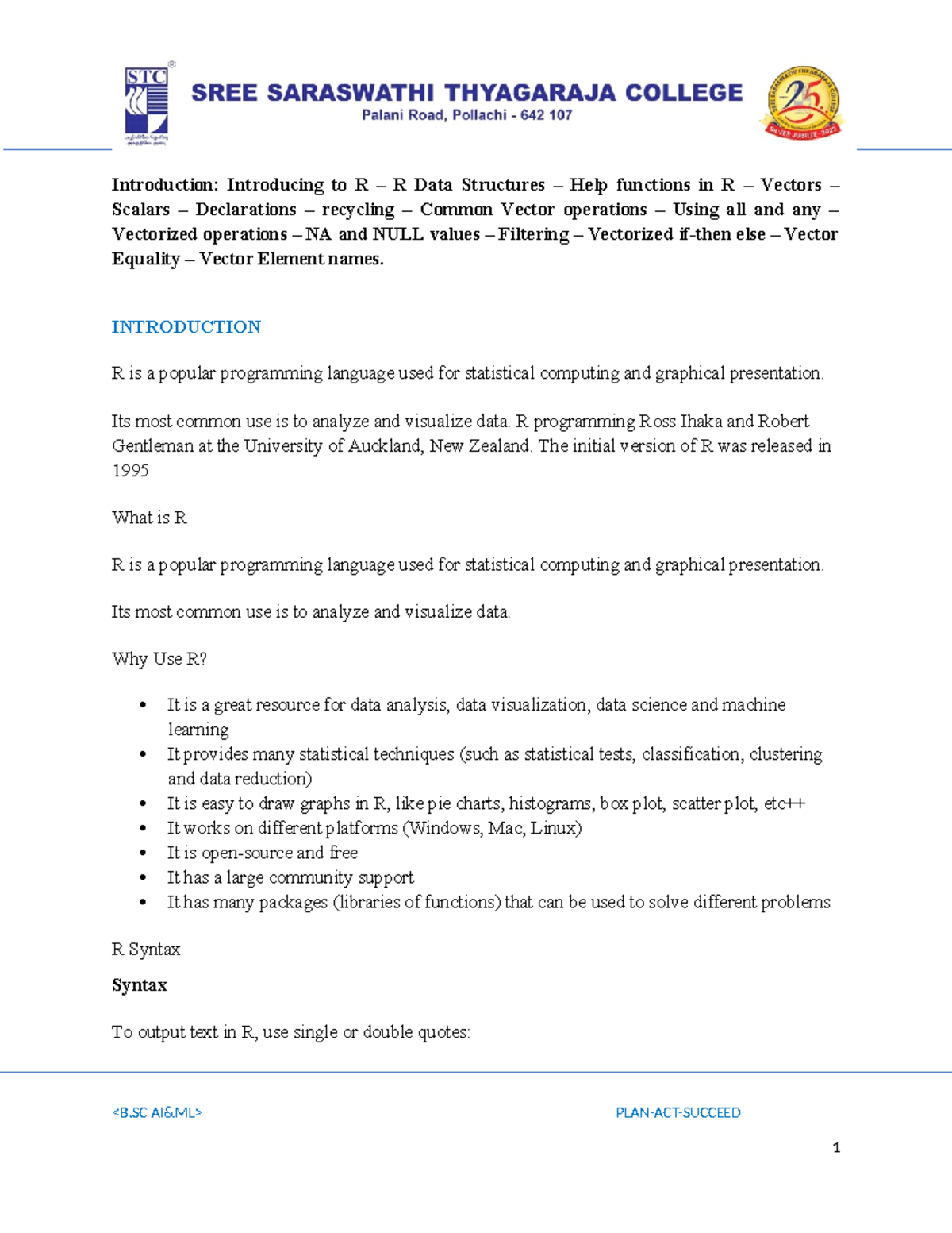 R Programming - Chapter 1: Introduction to Data Structures and Syntax ...