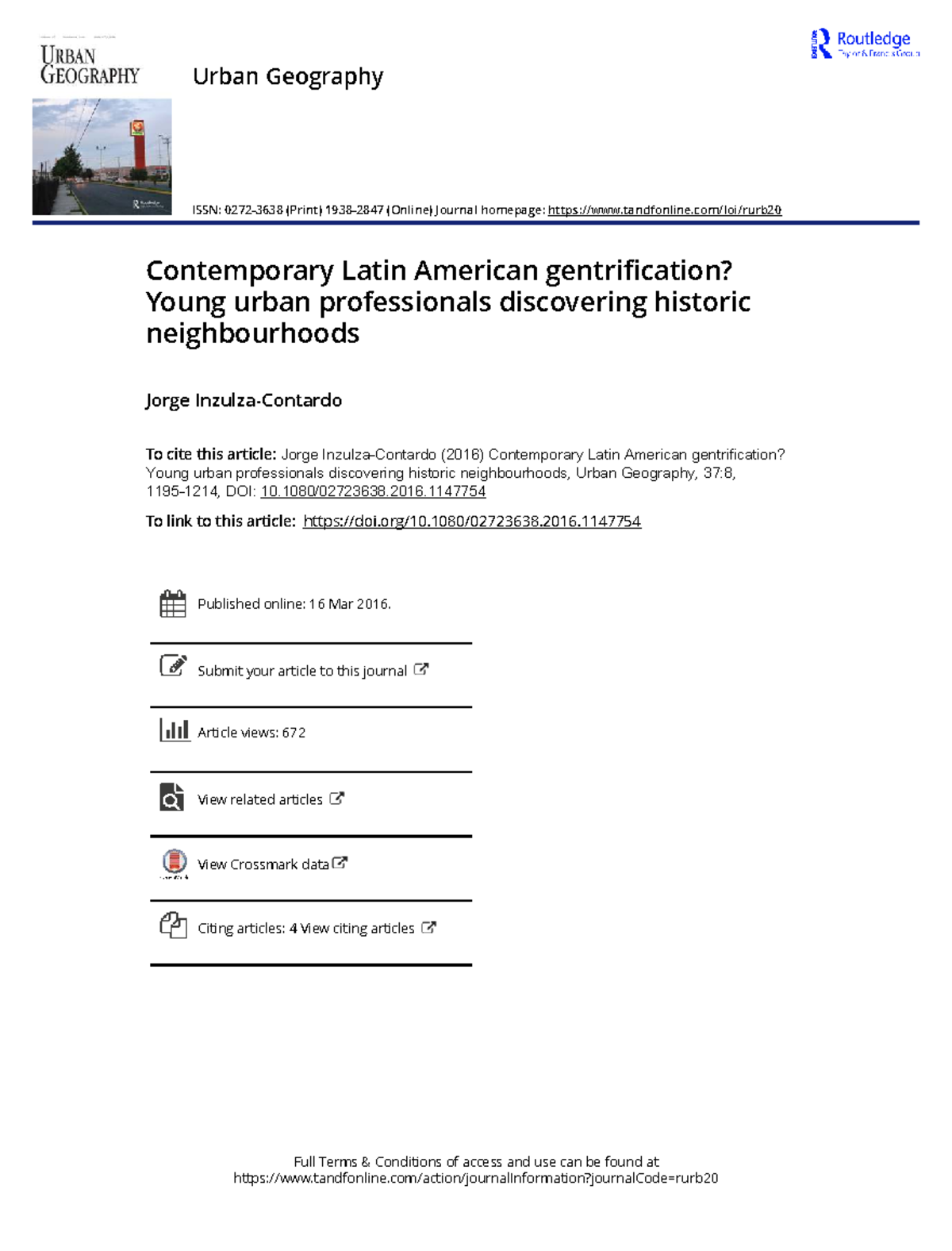 Urban Geography: Contemporary Gentrification in Santiago, Chile (2016 ...