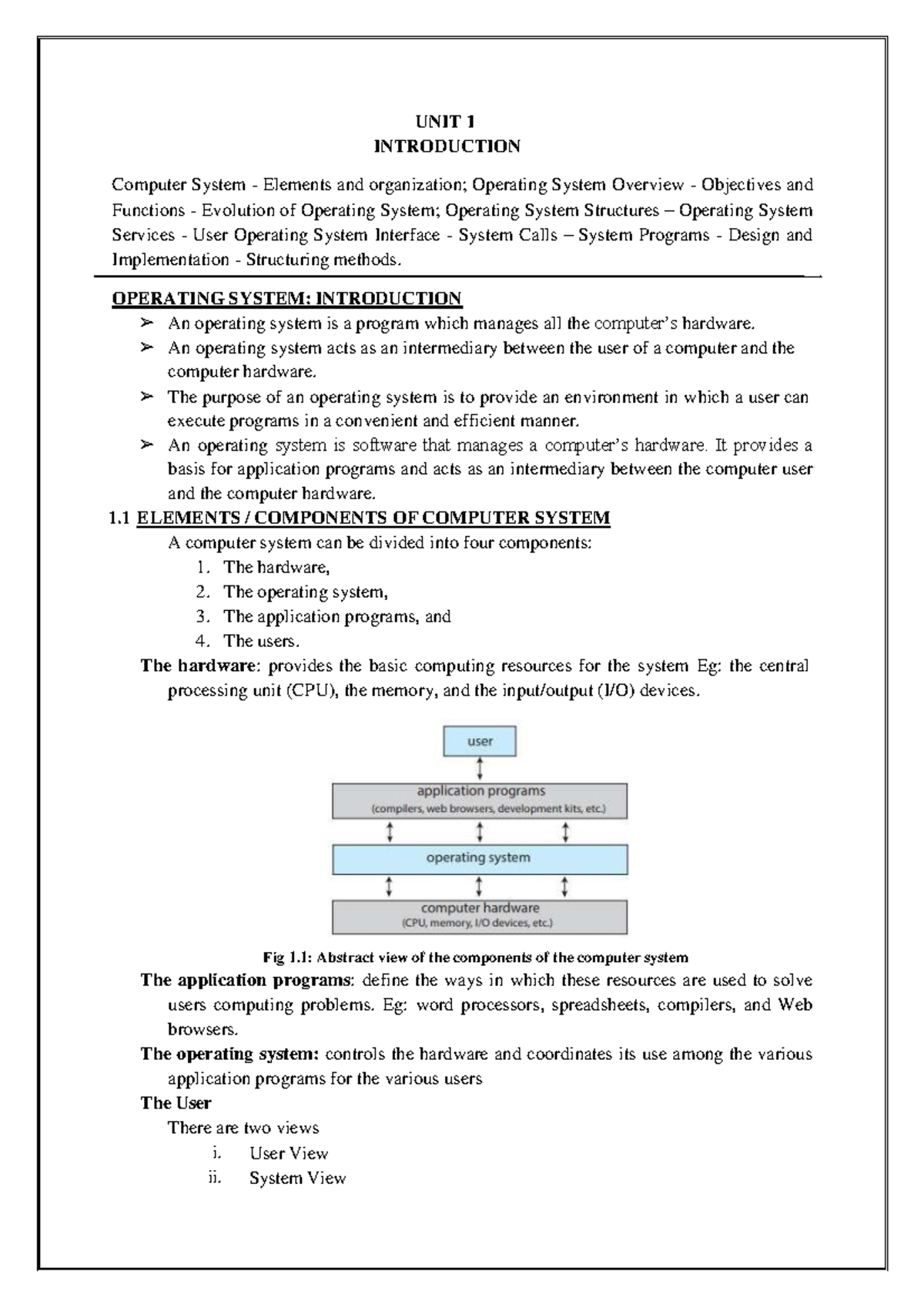OS 101: Unit 1 - Introduction to Computer Systems & Operating Systems - Studocu