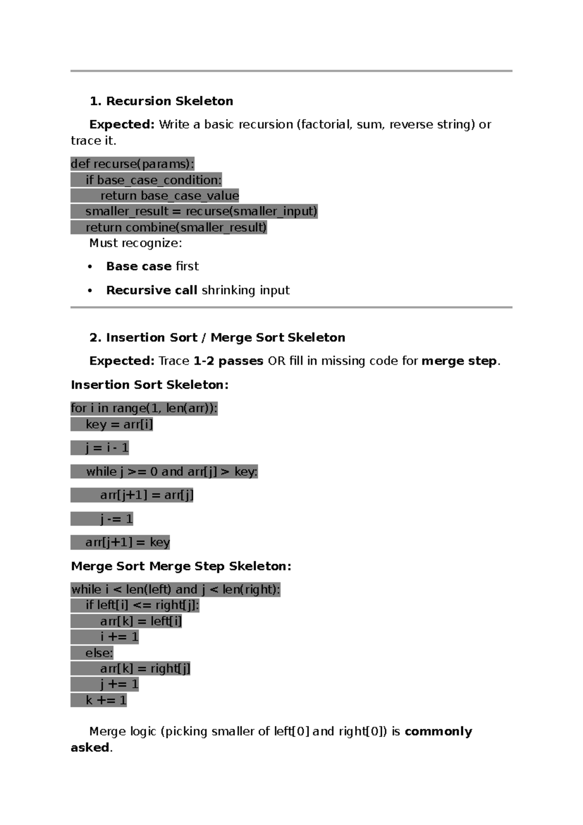 Python Summary Notes: Recursion, Sorting, Linked Lists, Trees, Heaps ...