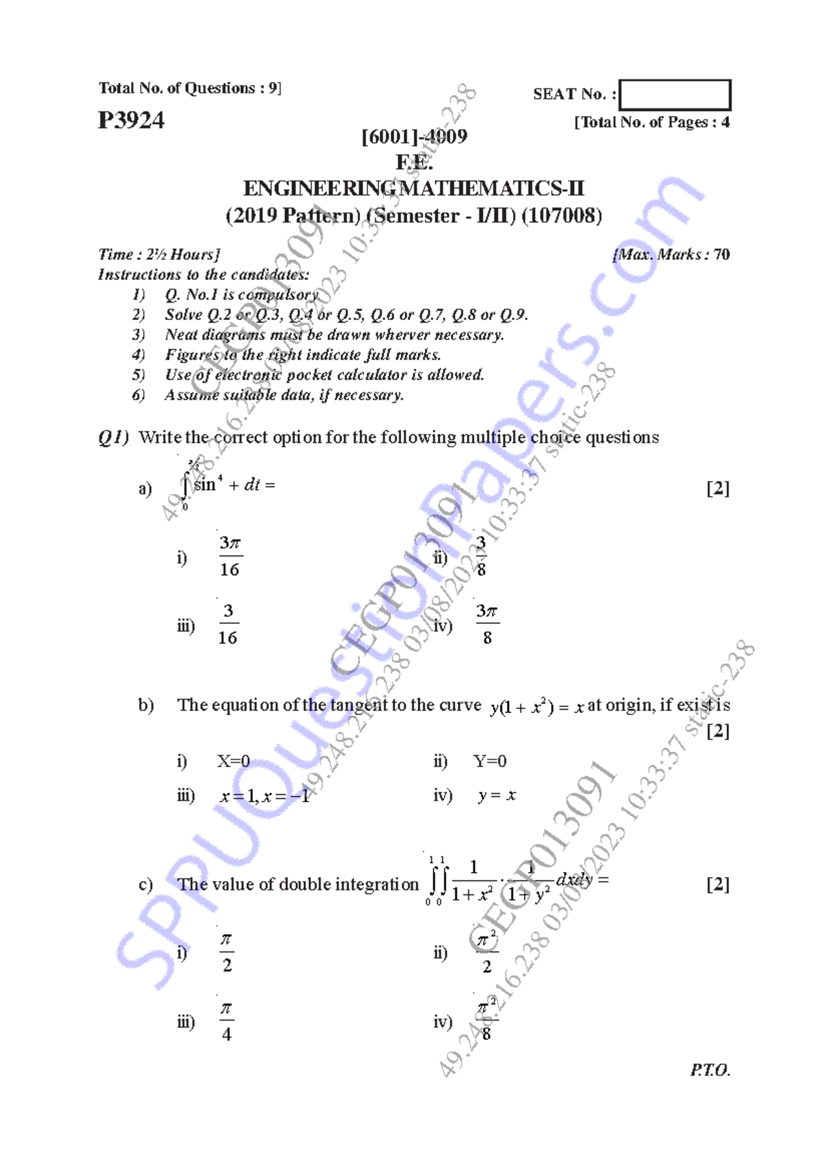 Engineering Mathematics II (6001) May 2023 Semester II Exam Paper - Studocu