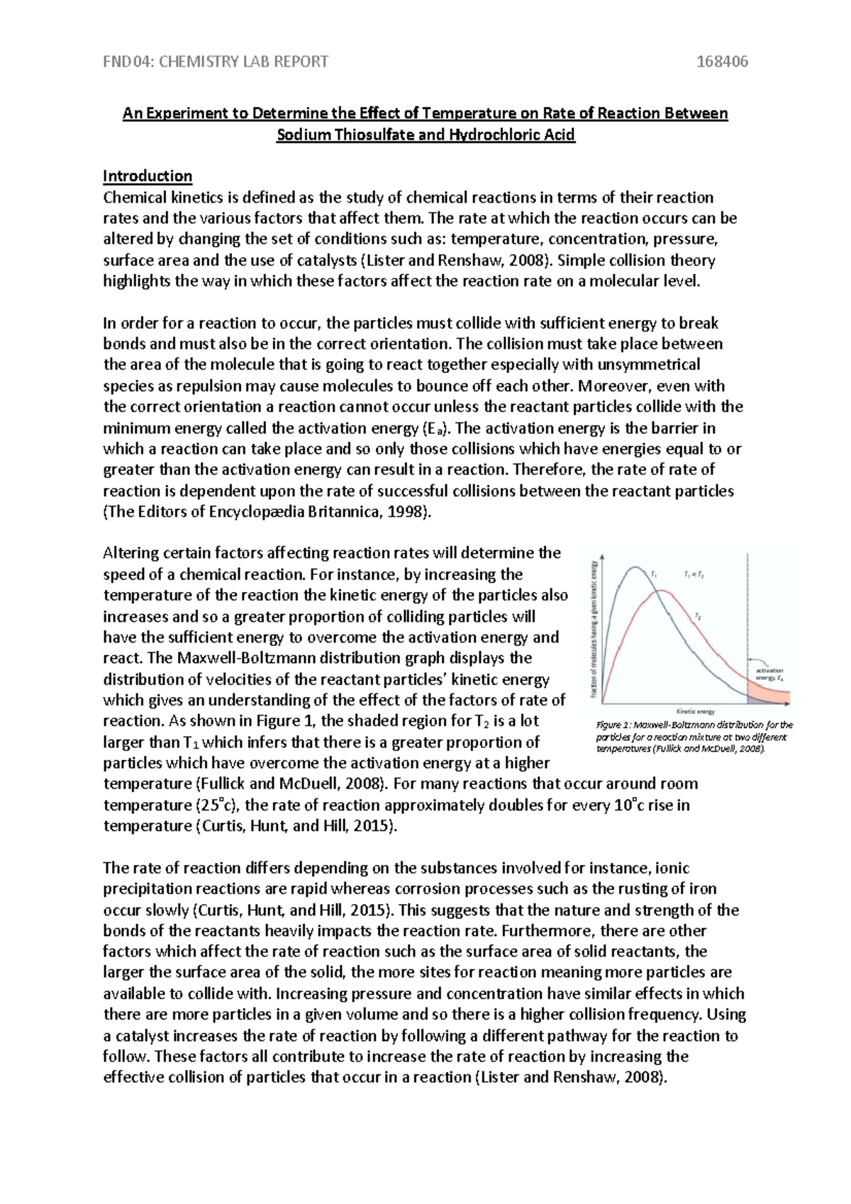 Lab Report: Effect of Temperature on Reaction Rate (Chem 101) - Studocu