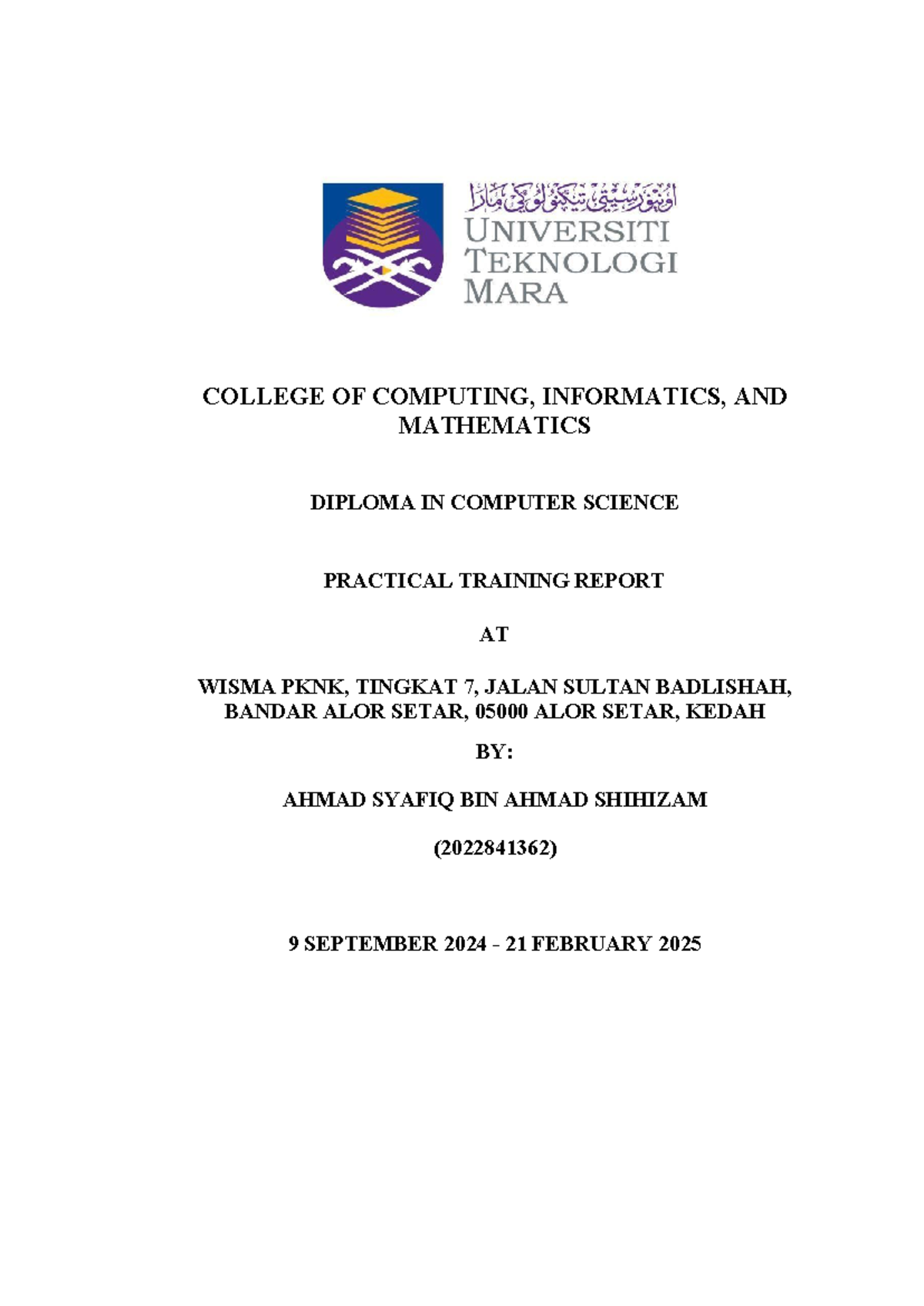 Final Report Practical - COLLEGE OF COMPUTING, INFORMATICS, AND ...