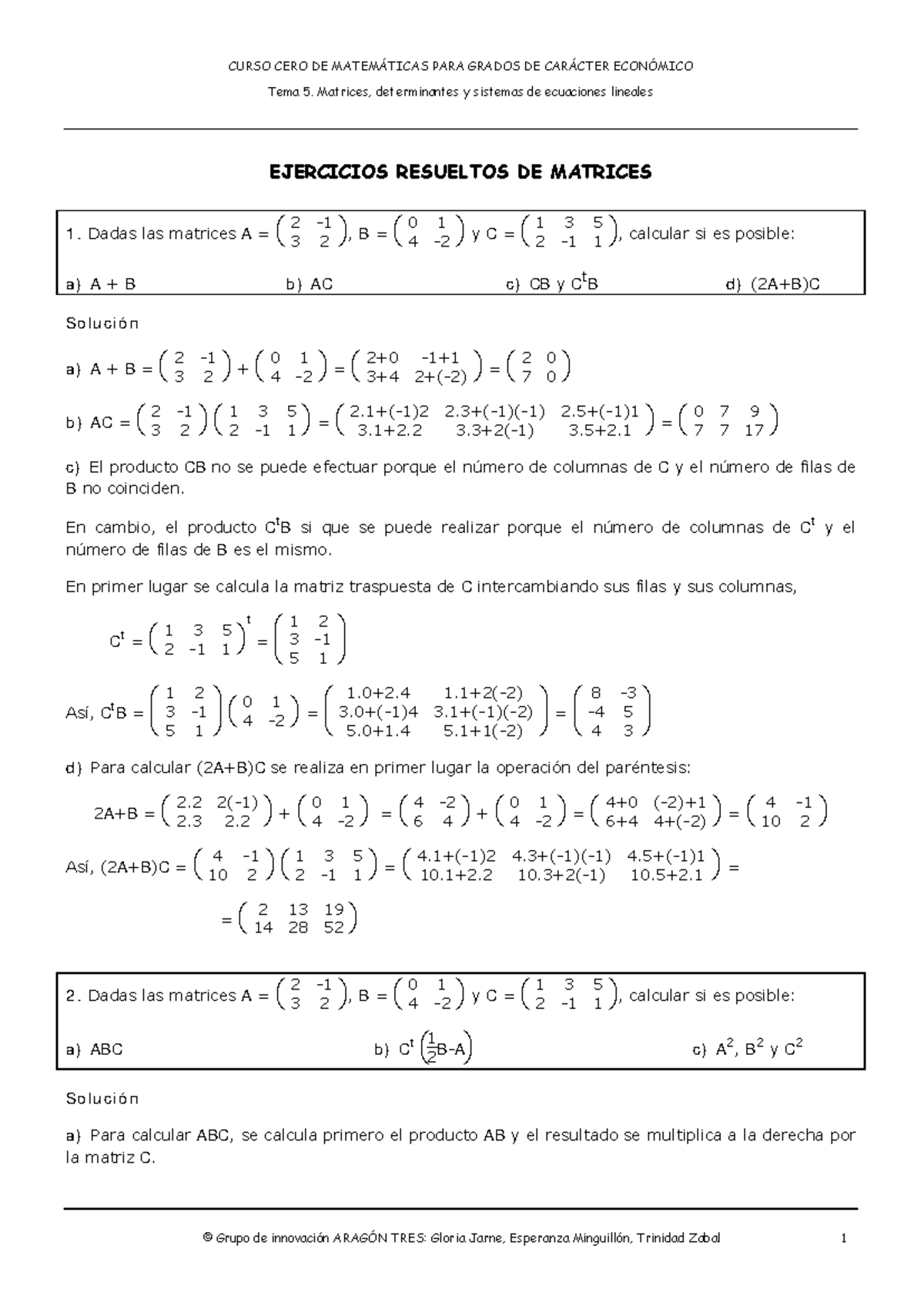 T5 Ejercicios Resueltos: Matrices y Sistemas de Ecuaciones - Studocu