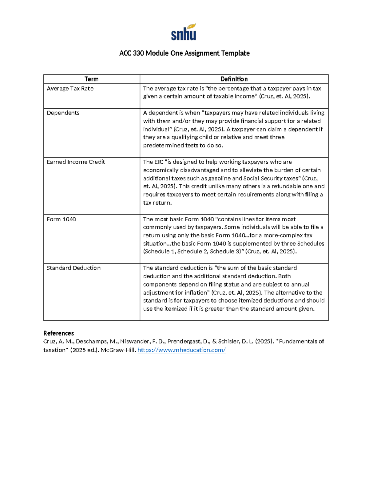 ACC 330 Module 1 Assignment: Understanding Average Tax Rate and ...