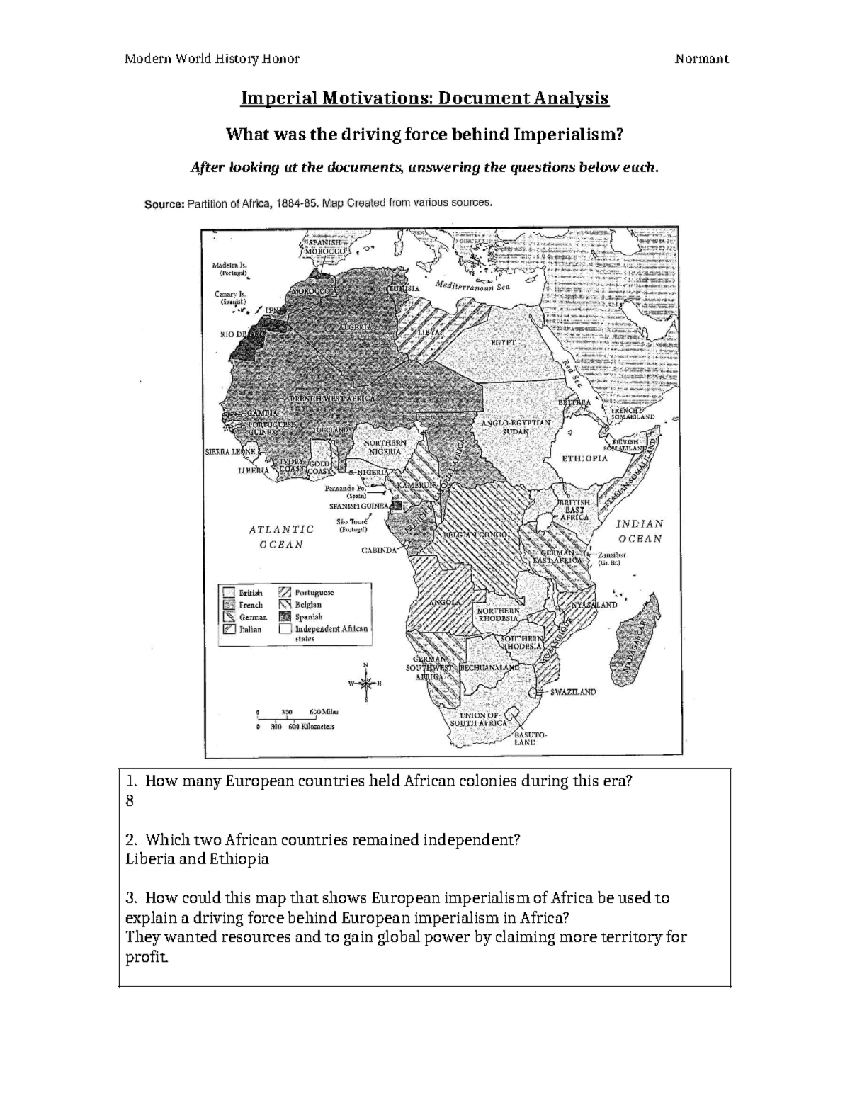 Modern World History Honor: Analyzing Imperialism Motivations - Studocu
