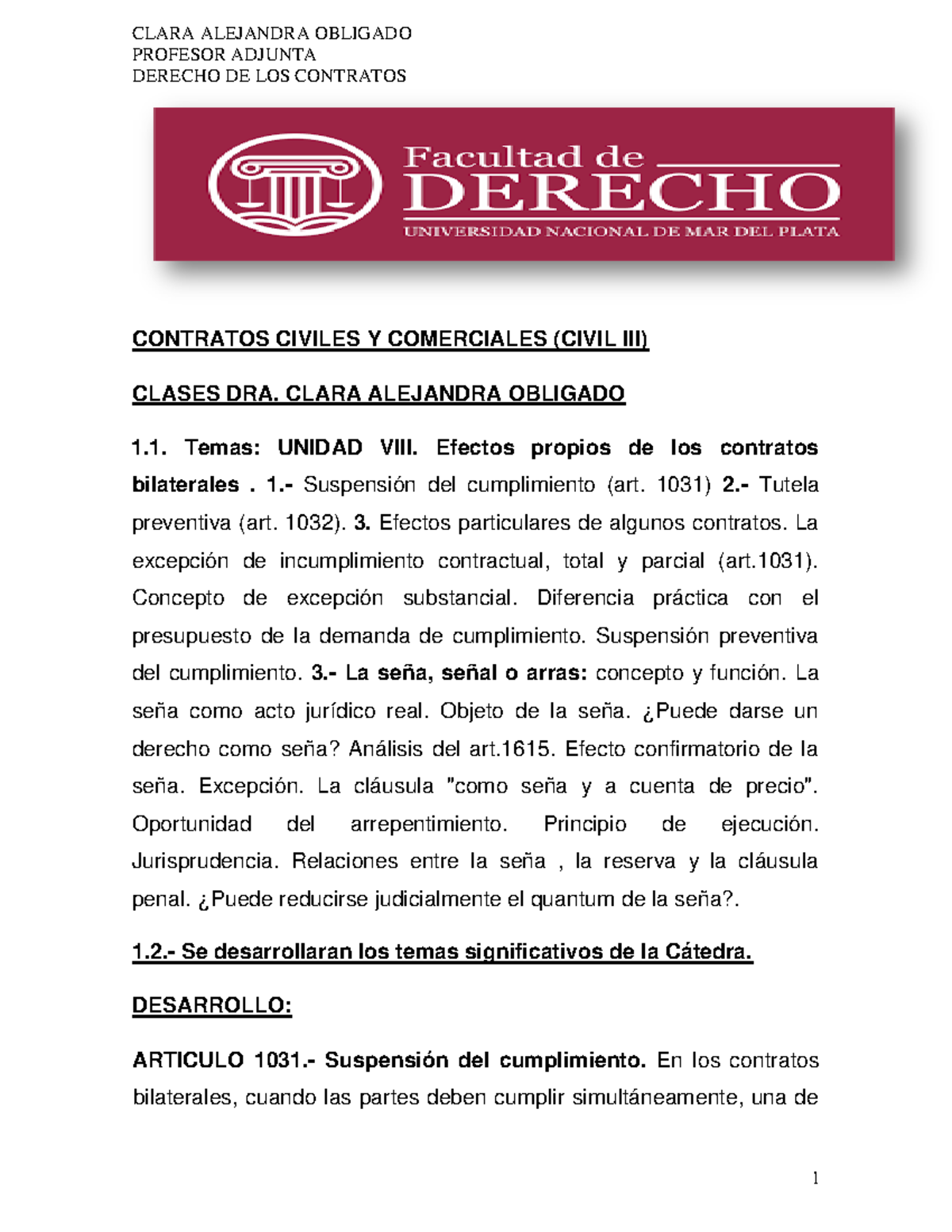 Unidad VIII: Efectos de los Contratos Bilaterales en Derecho Civil III ...