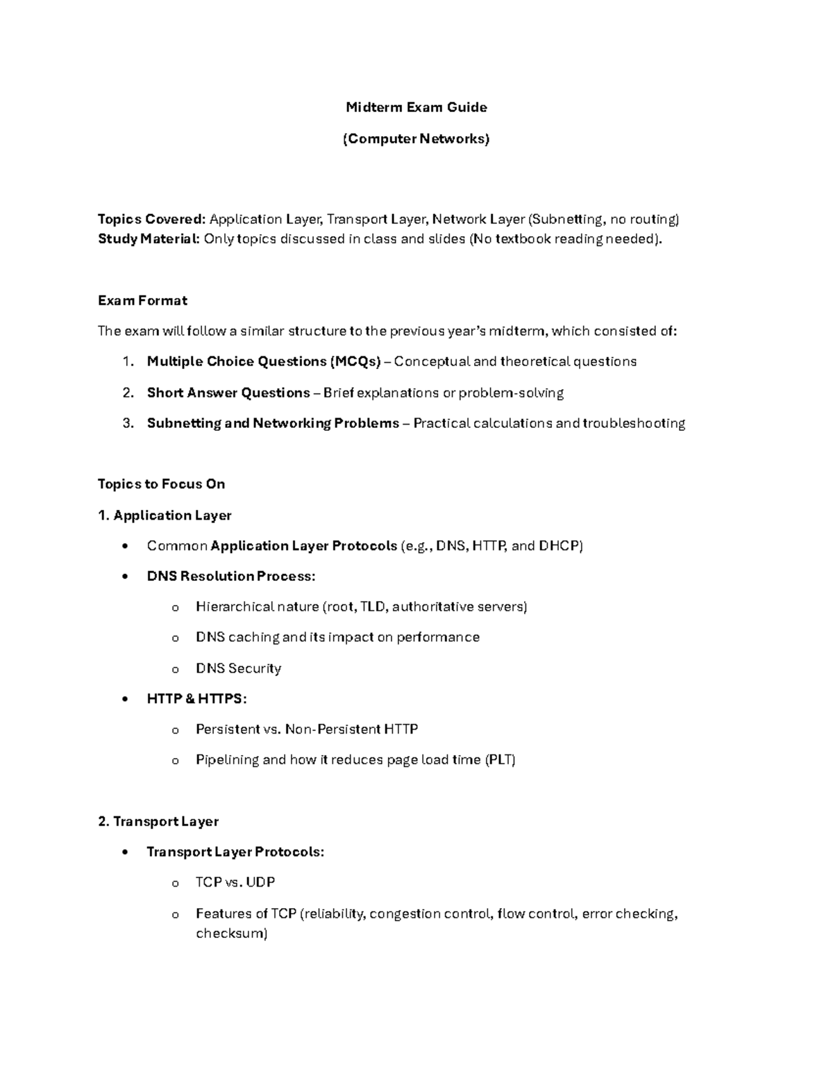 Computer Networks Midterm Exam Guide: Key Topics & Format - Studocu