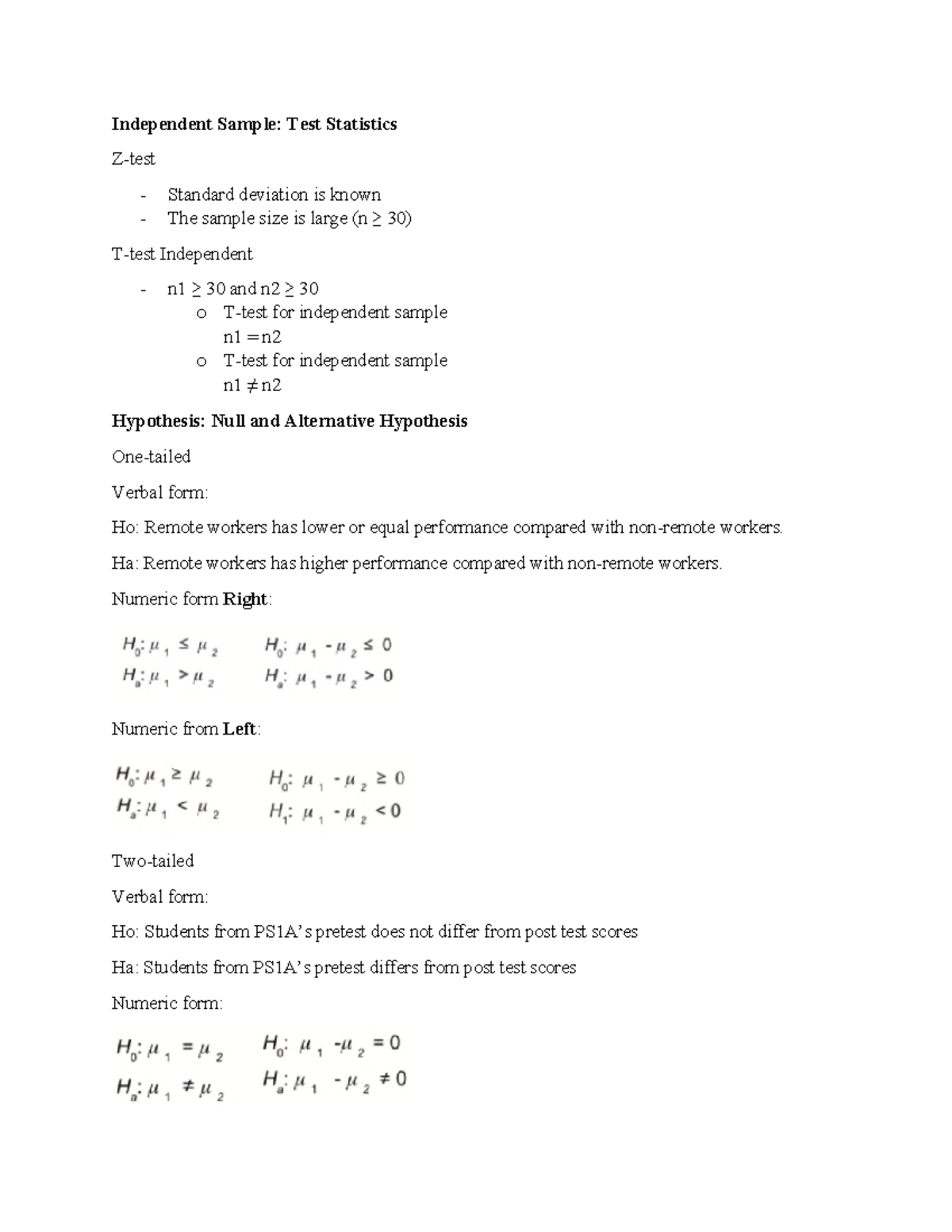 Psych Stats Final Exam Chapter Notes: Hypothesis Testing and Tests ...