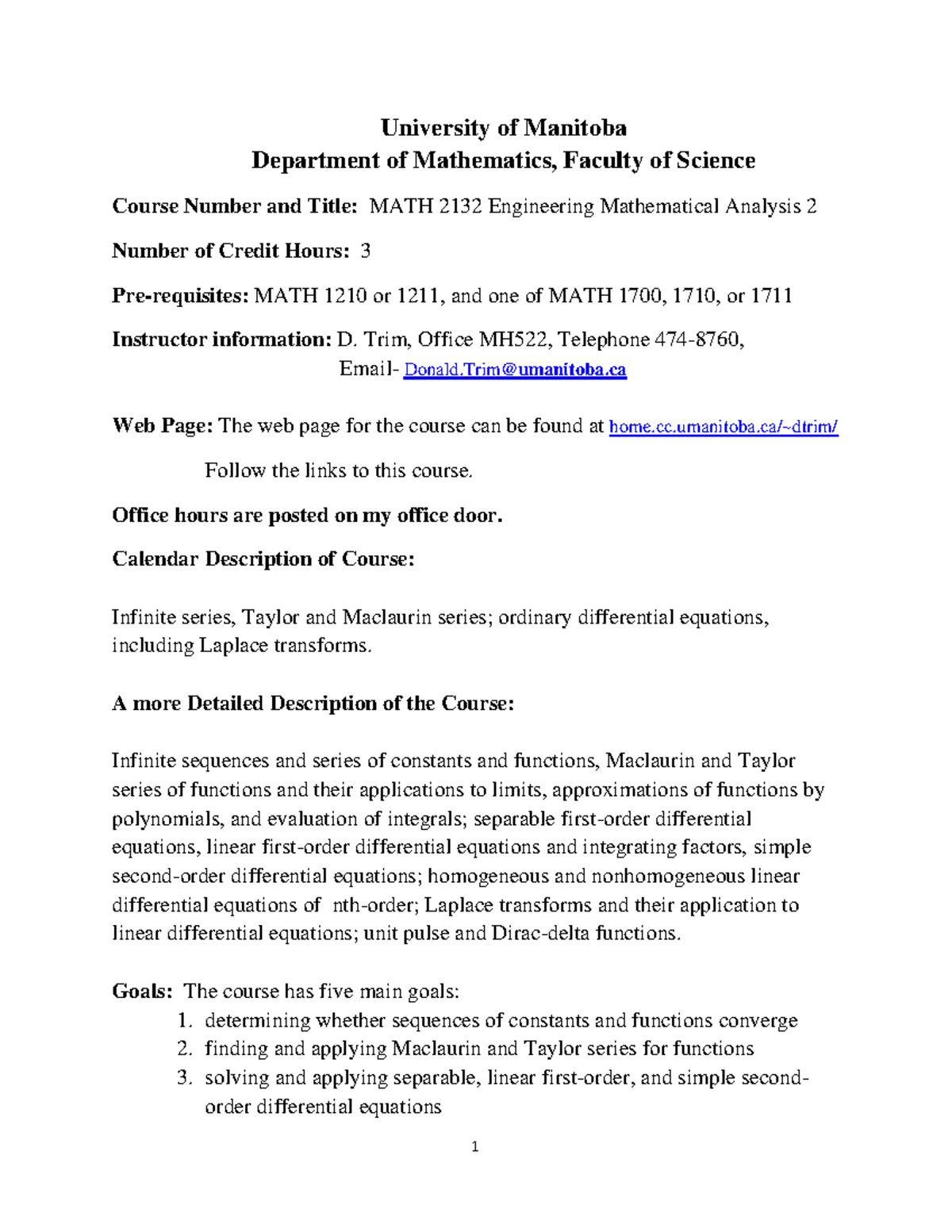 MATH 2132 Course Syllabus: Engineering Mathematical Analysis II - Studocu