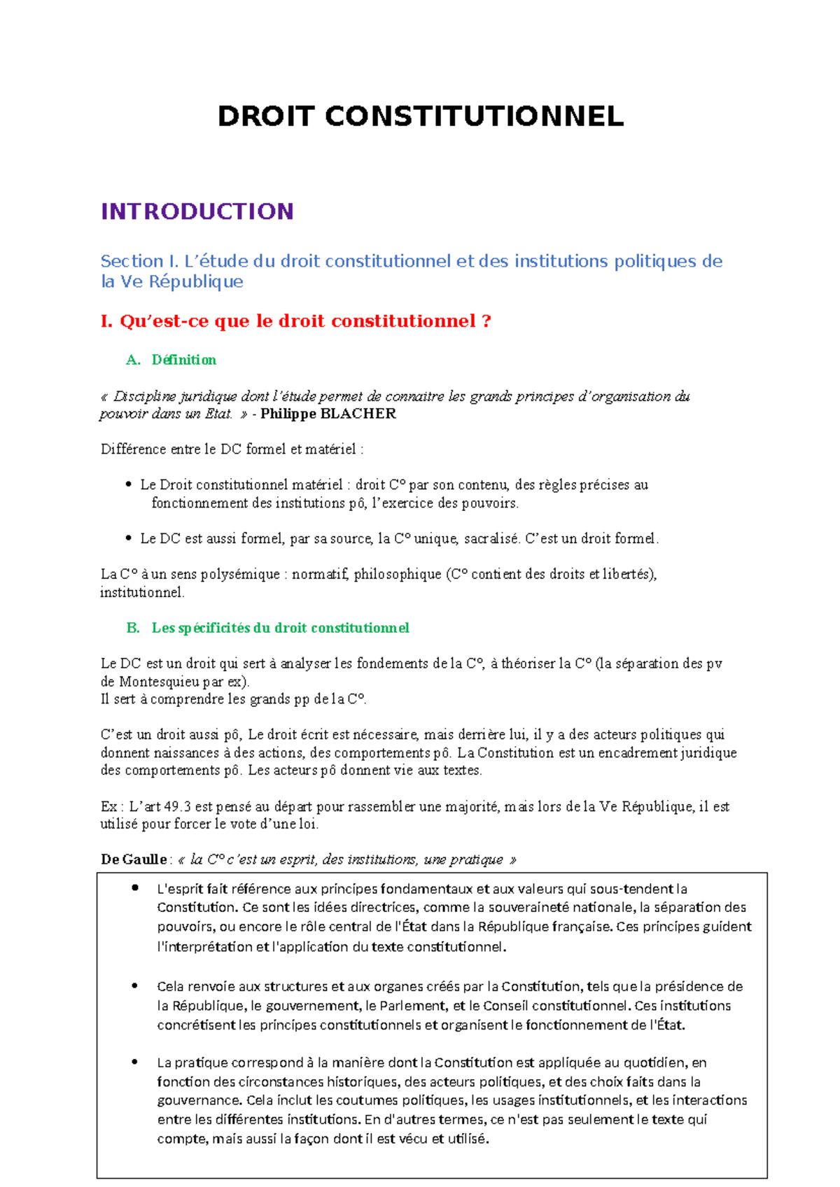 Droit Constitutionnel (DROIT 101) : Introduction et Institutions de la Ve - Studocu