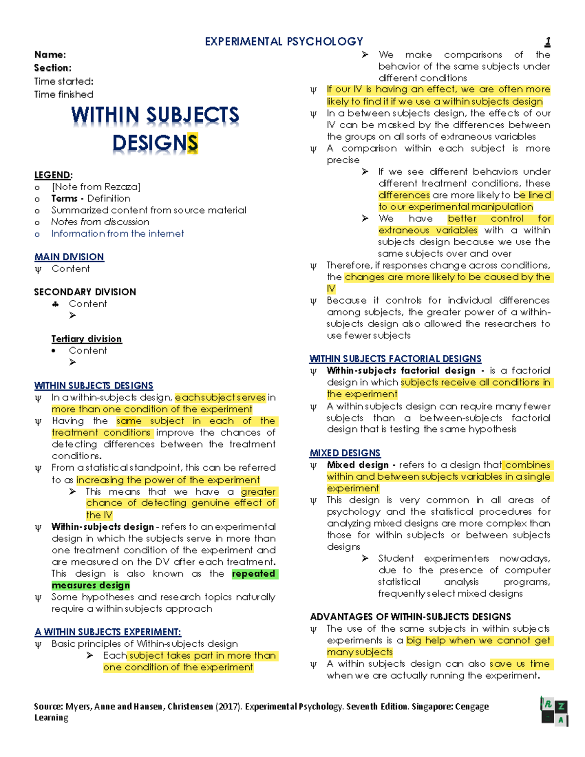 Experimental-Psychology Lesson-8 Within-Subjects-Designs - EXPERIMENTAL ...