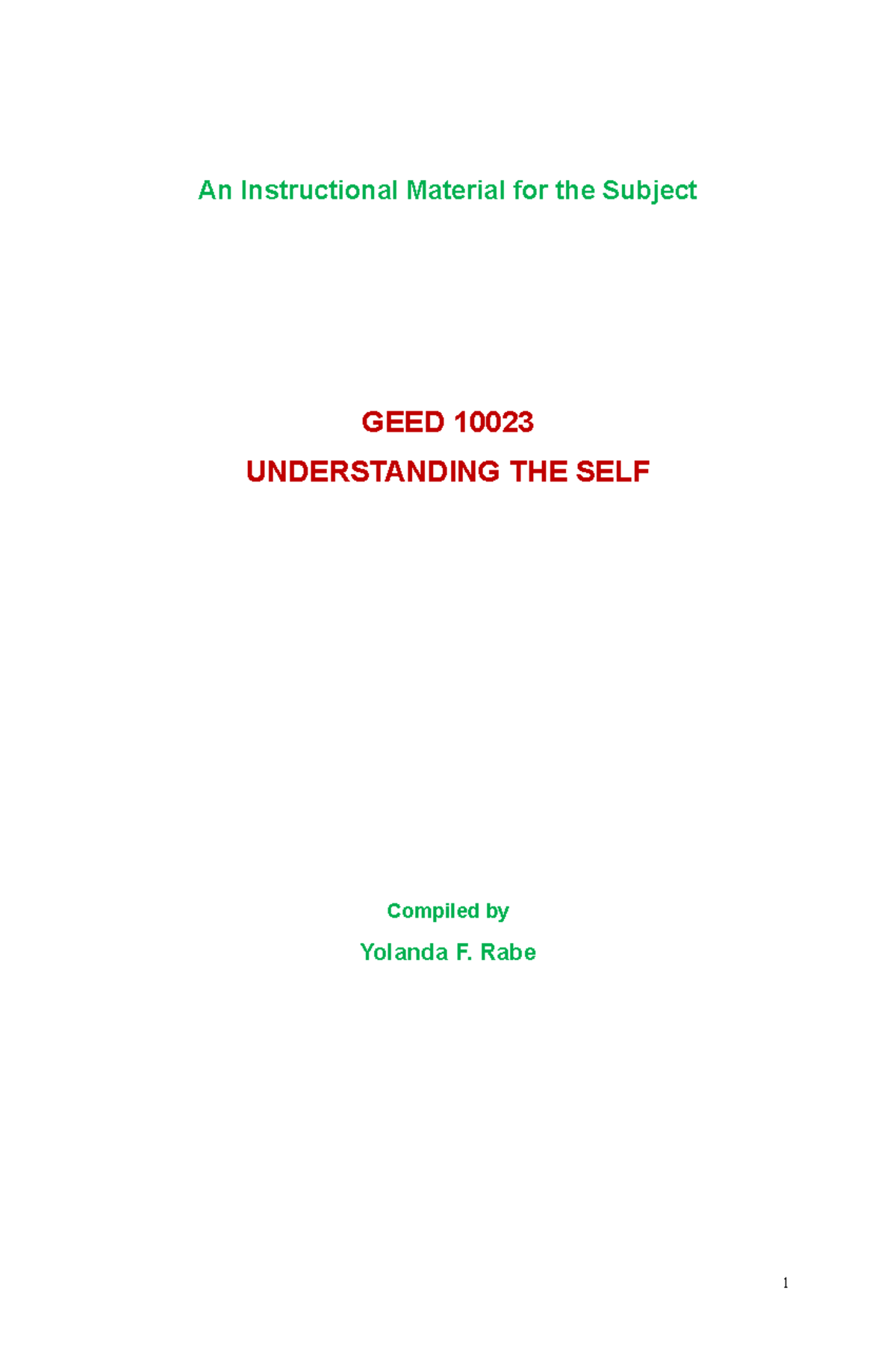 Intructional Material-Understanding the Self - An Instructional ...