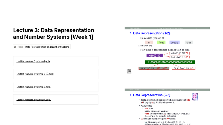 Lecture 3: Data Representation & Number Systems (CS101) - Studocu