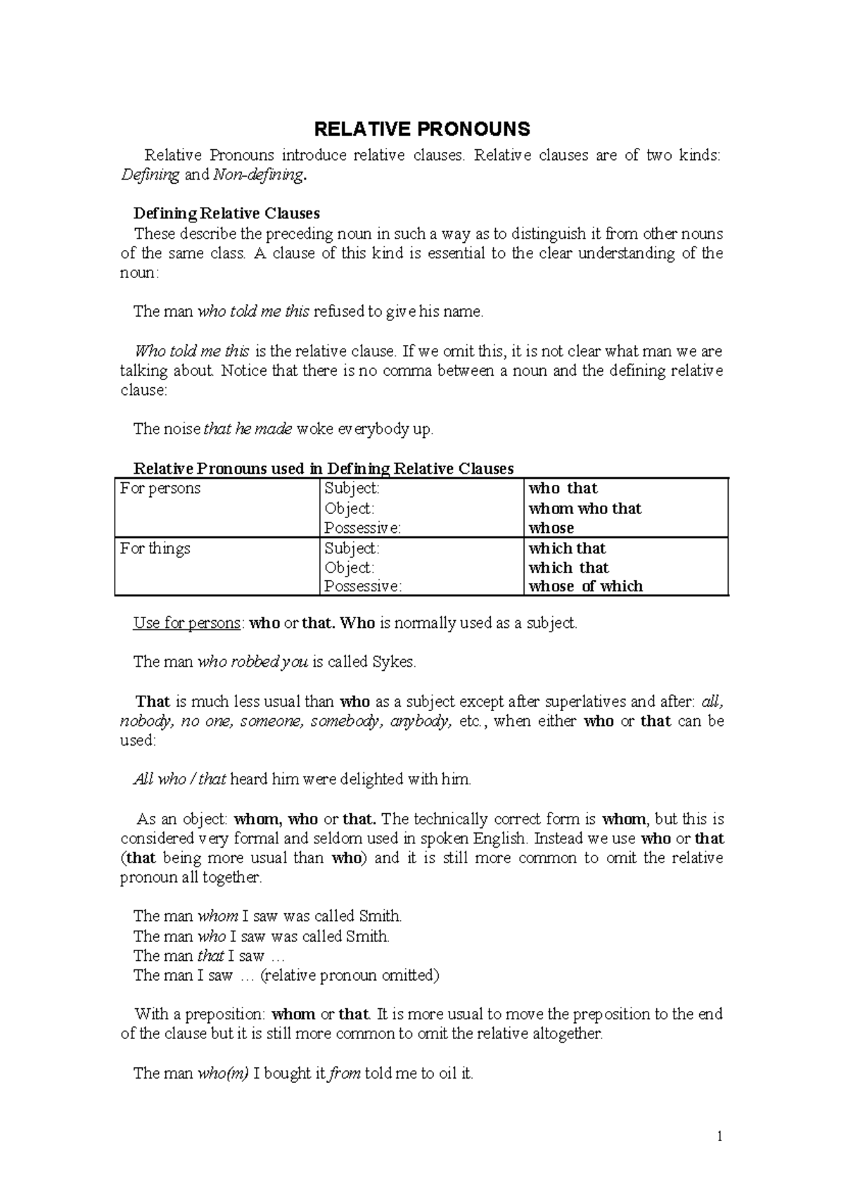Relative Clauses. Explanation and exercises - RELATIVE PRONOUNS ...