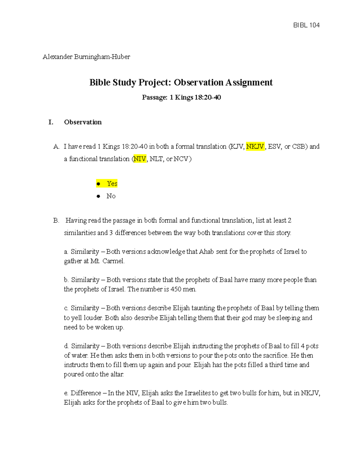 Bible Study Project Observation Assignment - Alexander Burningham-Huber ...