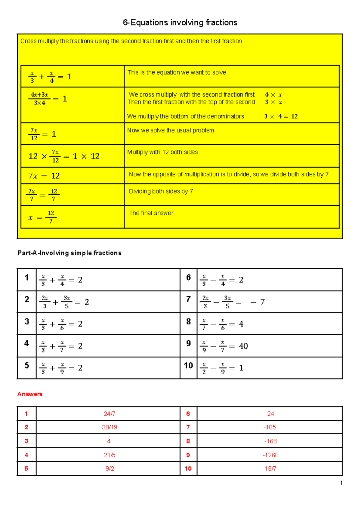 Equations Involving Fractions: Solving Techniques & Examples - Studocu