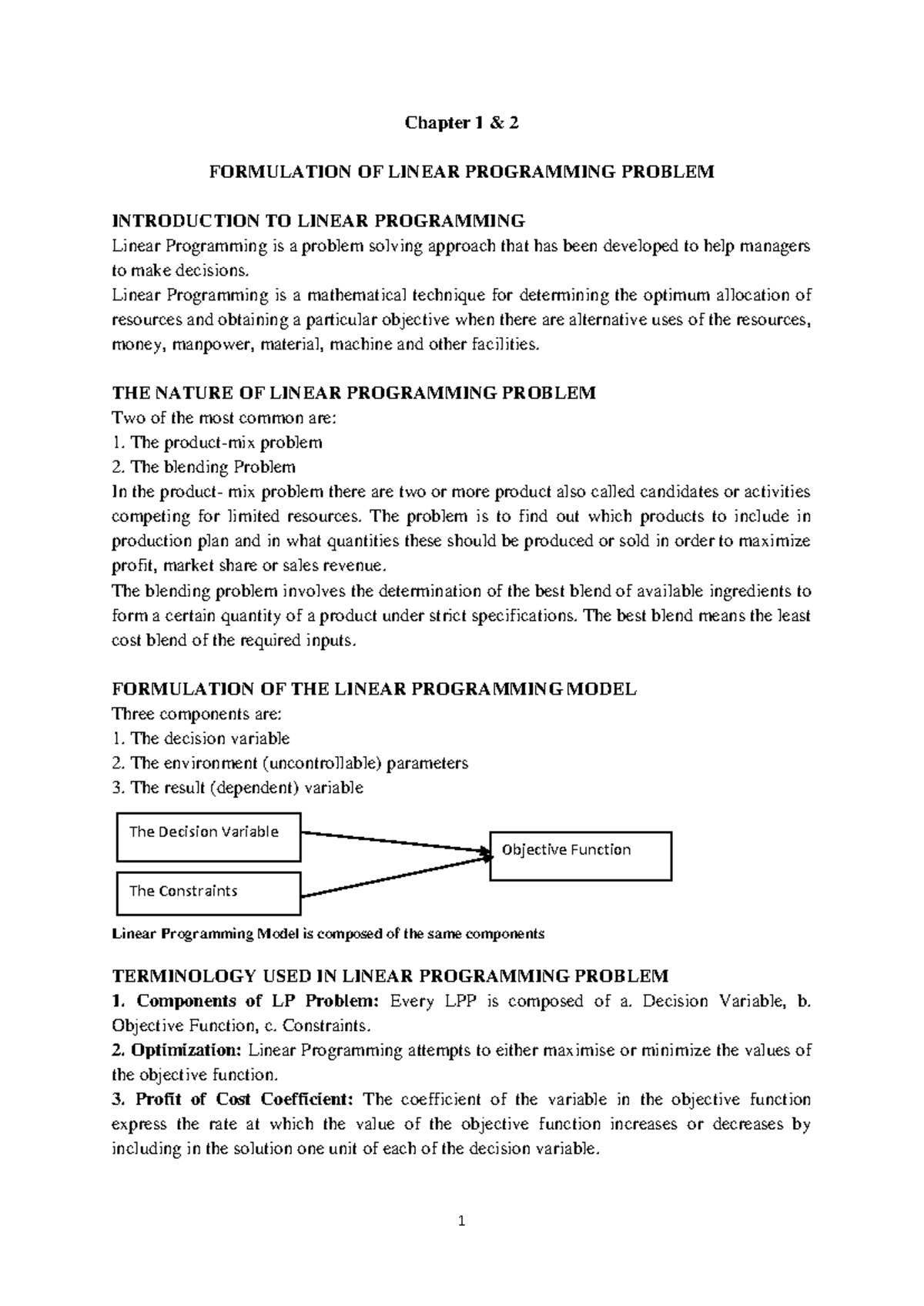 Dormsem 1: Linear Programming - Concepts and Formulations for Chapters ...
