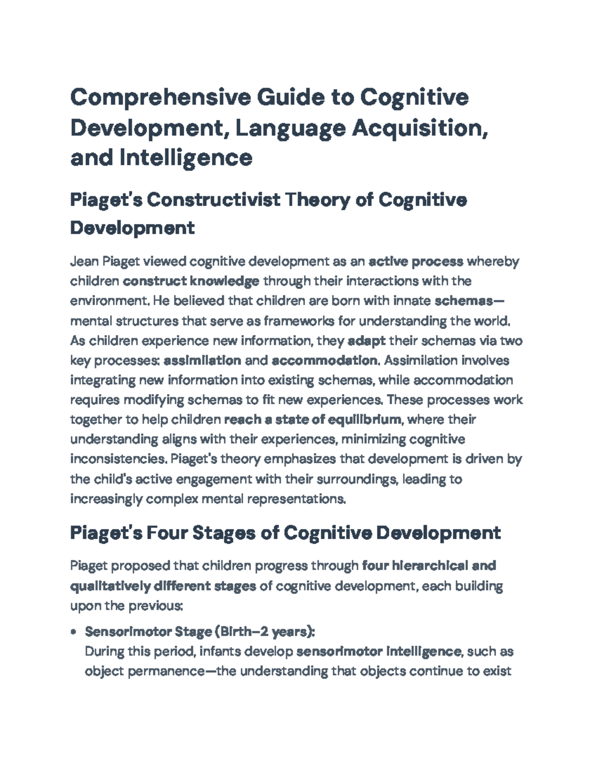 Comprehensive Overview of Cognitive Development & Language Theory (PSY ...