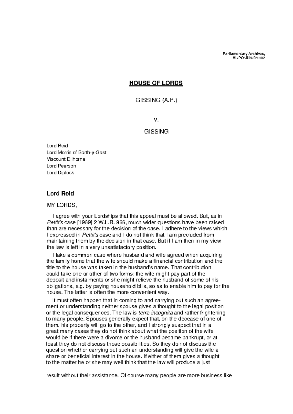 GISSING V. GISSING: PROPERTY LAW ANALYSIS (CASE STUDY) - Studocu