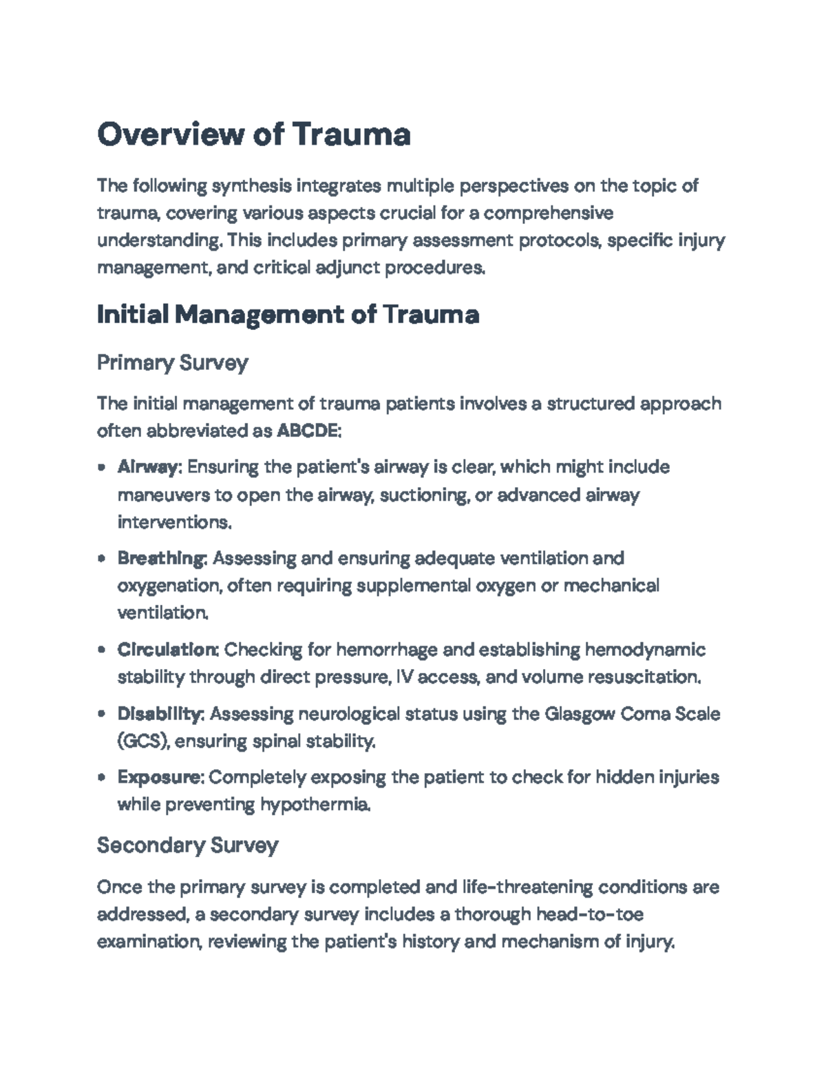 Trauma Management Overview: Assessments, Injuries, and Protocols ...